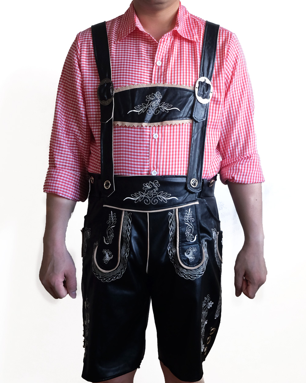K97 Mens Authentic German Black Faux Leather Lederhosen Oktoberfest